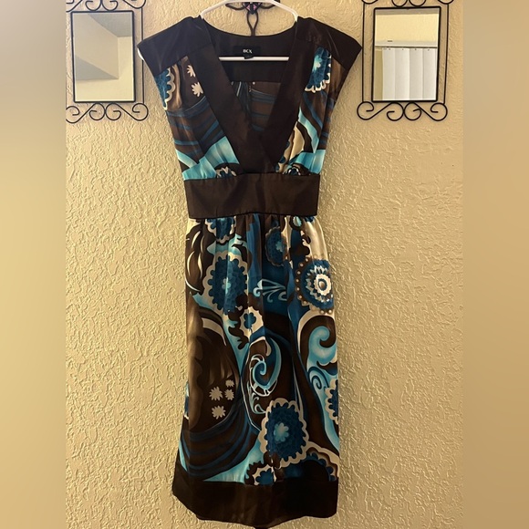 BCX | Dresses | Bcx Blue And Brown Floral Midi Dress | Poshmark
